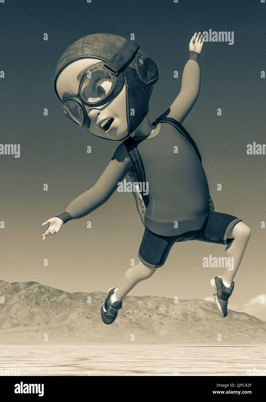 little boy cartoon floating, 3d illustration Stock Photo - Alamy