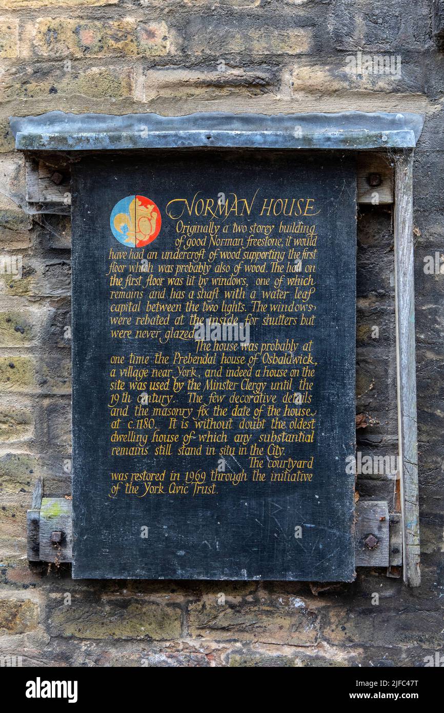 York, UK - June 6th 2022: An information plaque detailing the history ...