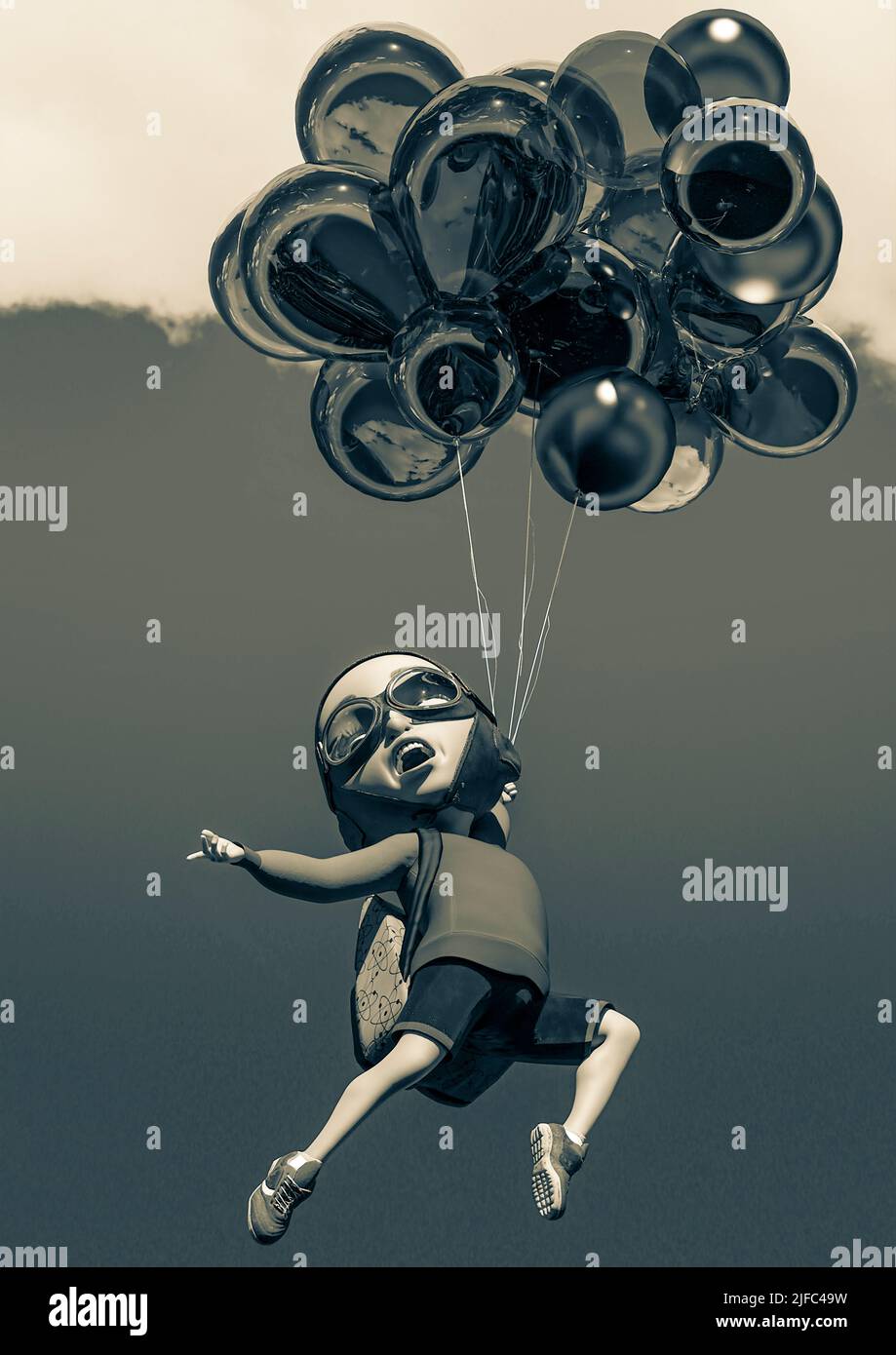 little boy cartoon holding and floating balloon, 3d illustration Stock ...