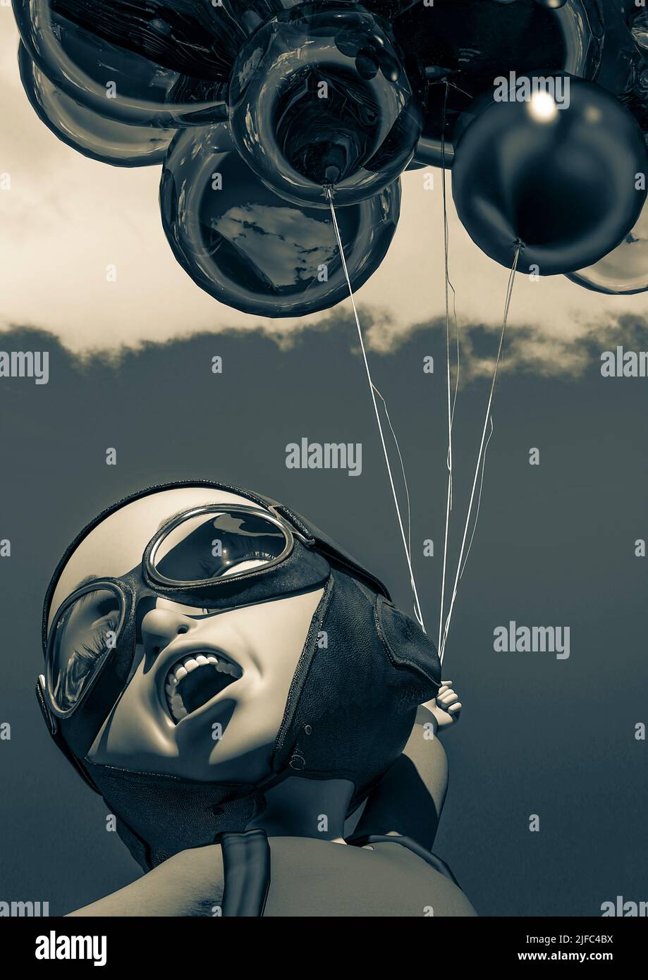 little boy cartoon holding and floating balloon, 3d illustration Stock ...