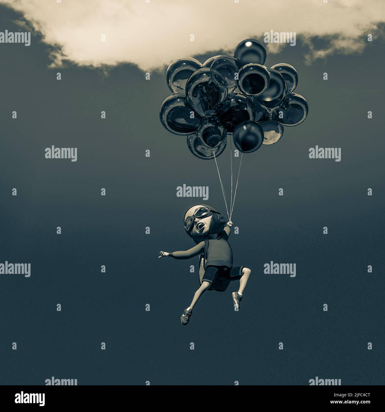 little boy cartoon holding and floating balloon, 3d illustration Stock ...