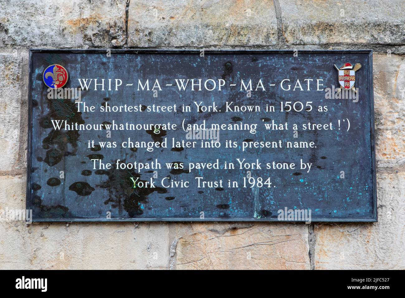 York, UK - June 28th 2022: A plaque detailing the history of Whip-Ma ...