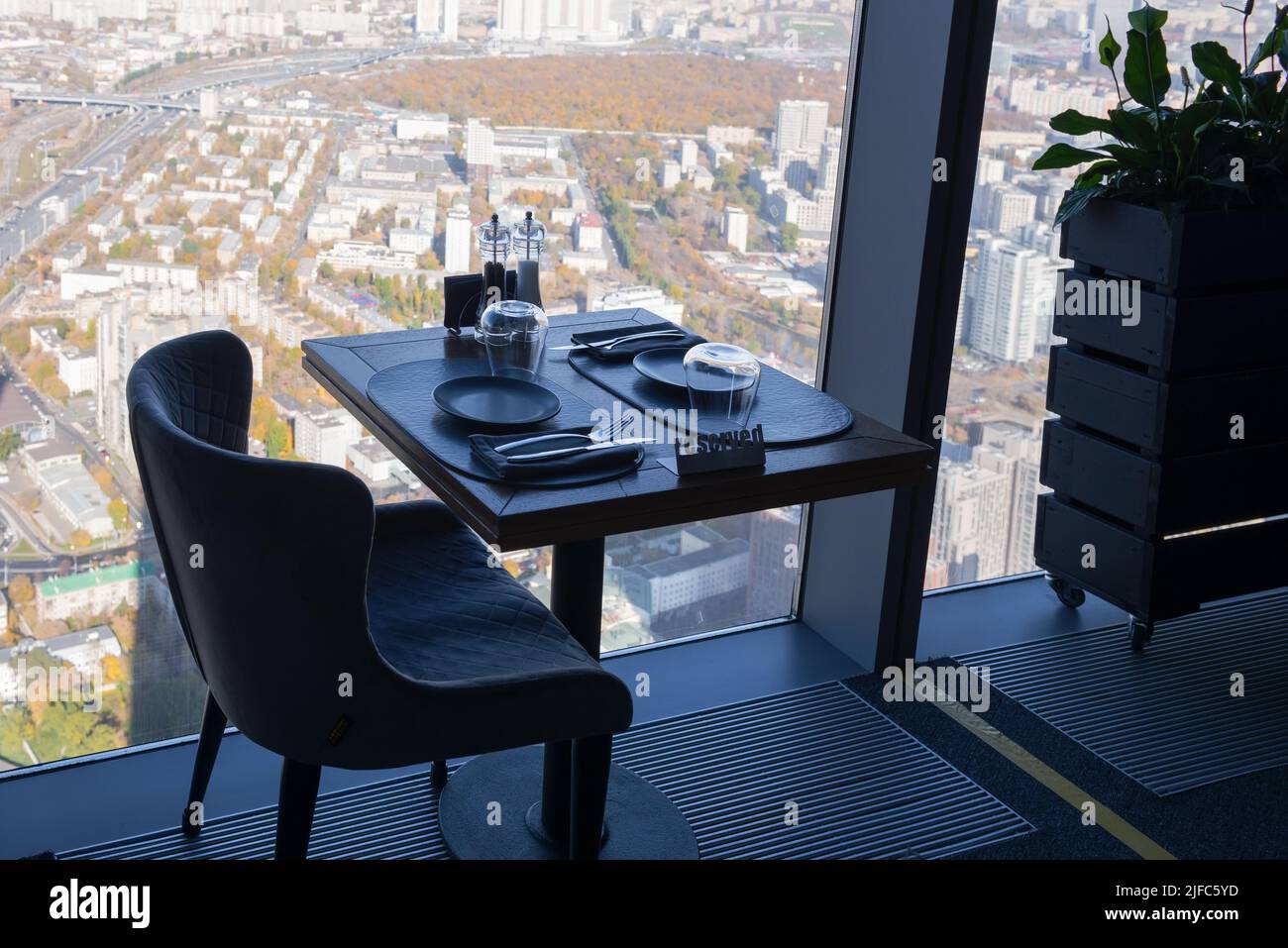 MOSCOW, RUSSIA - OCTOBER 10, 2021: Reserved table in the restaurant of ...