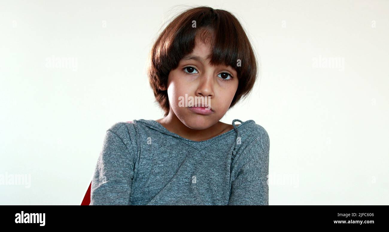 Fearful child shaking head portrait emotional face, kid negation Stock ...