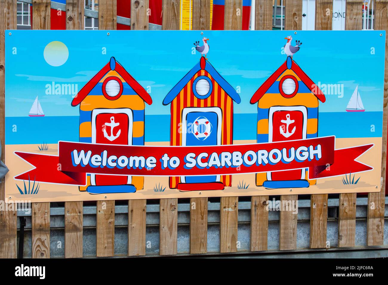 Scarborough, UK - June 8th 2022: A Welcome to Scarborough sign ...