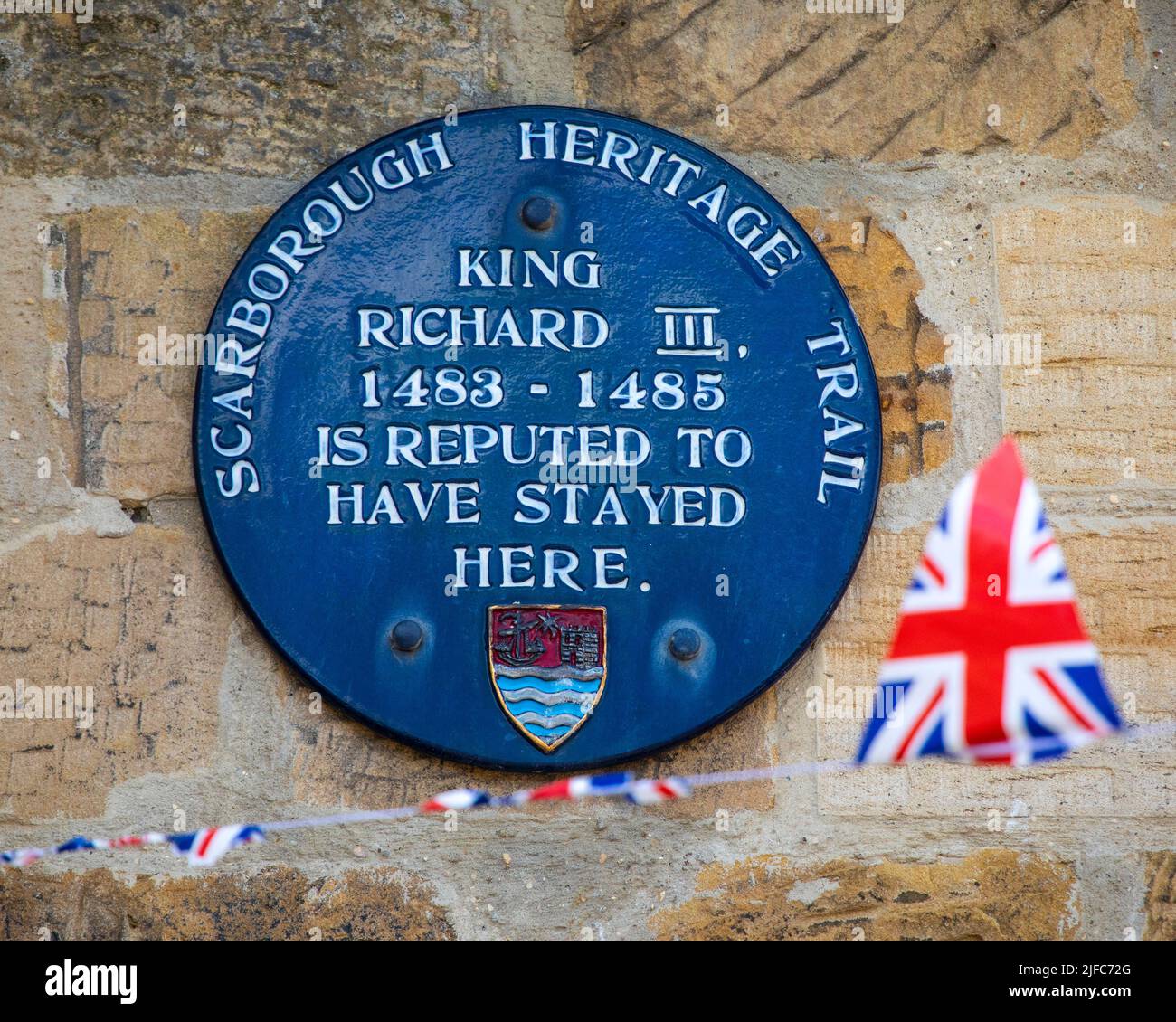 Scarborough, UK - June 8th 2022: Plaque on the exterior of Richard III ...