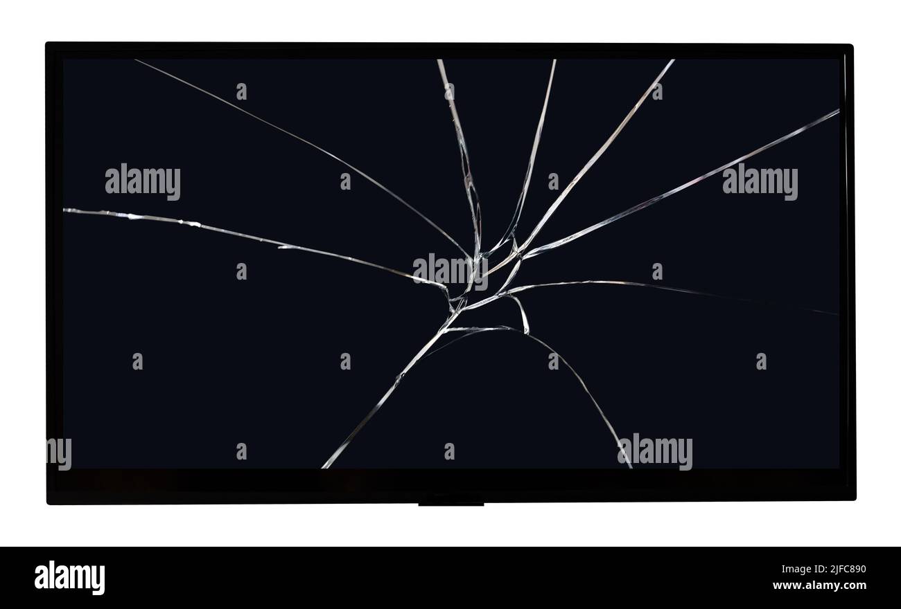 TV with broken screen glass isolated on white background Stock Photo ...