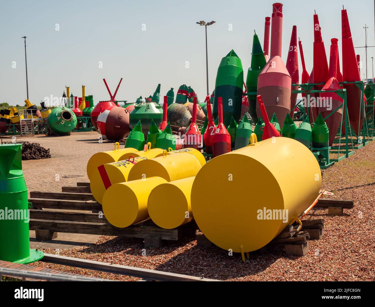 Marine buoys. Colored buoys in storage Stock Photo - Alamy