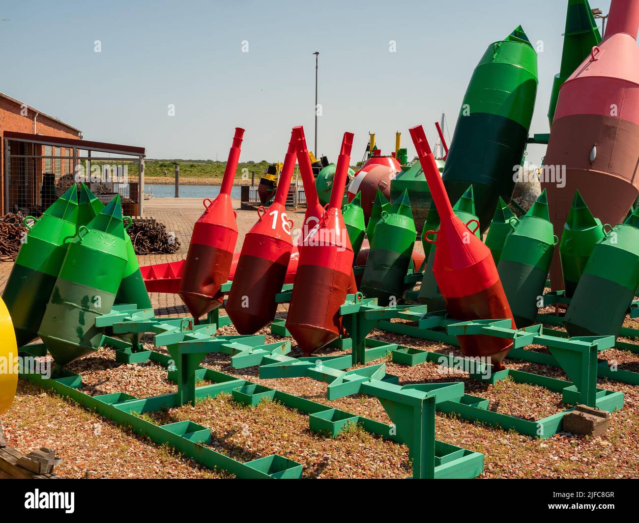 Marine buoys. Colored buoys in storage Stock Photo - Alamy
