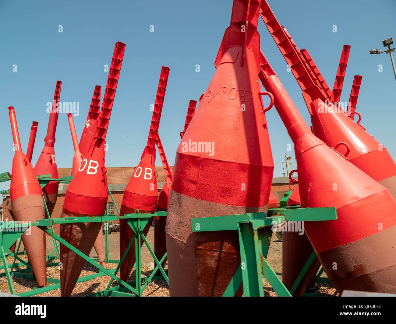 Marine buoys. Colored buoys in storage Stock Photo - Alamy