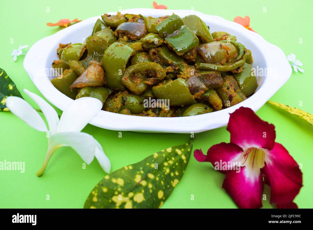 Delicious Capsicum or green bellpepper curry. Stir fried with onions ...