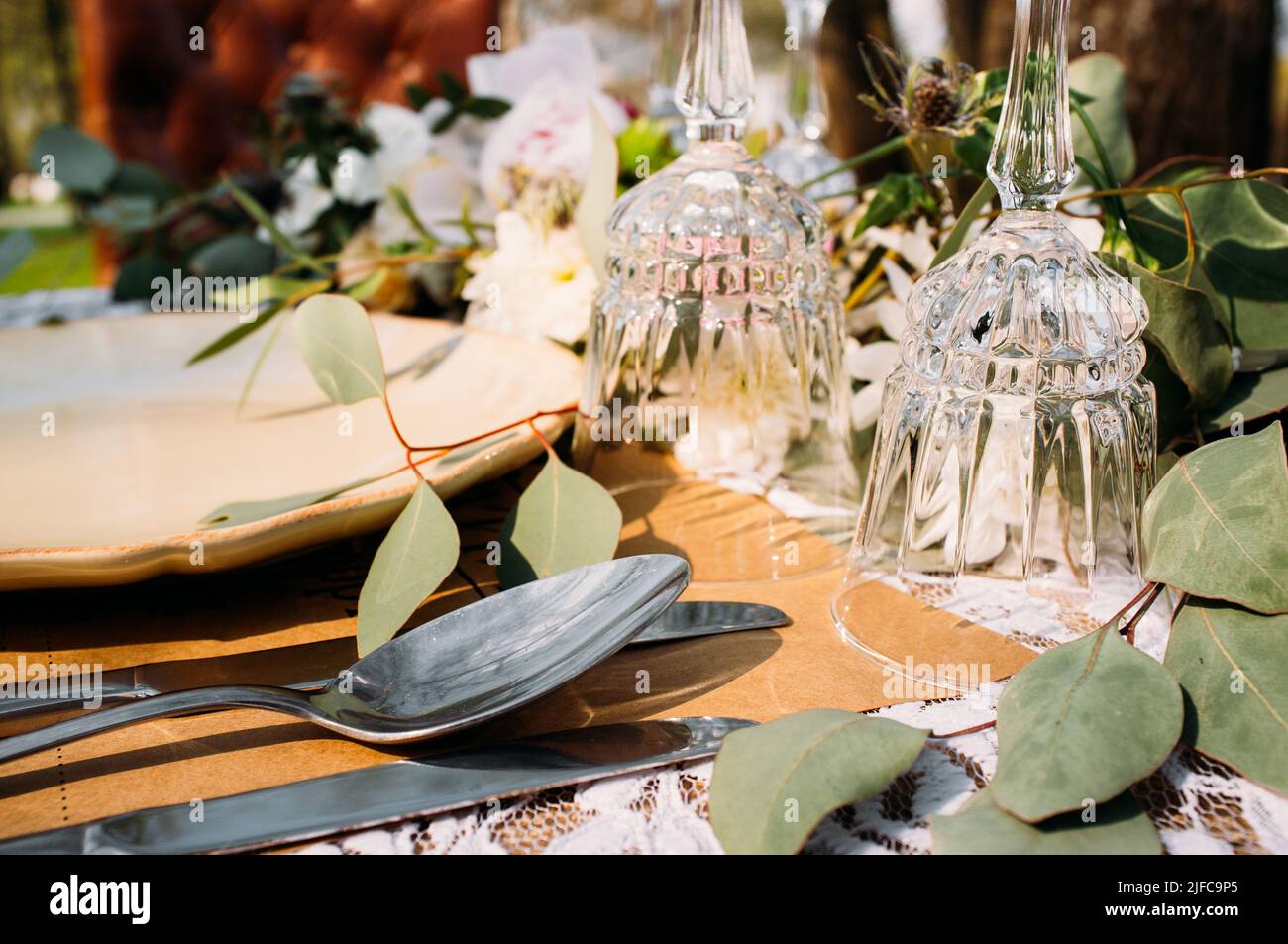 Restaurant table decorated for celebration event Stock Photo - Alamy