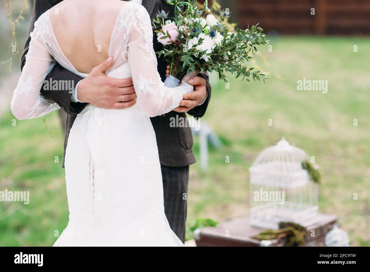 Just married couple dancing valse outdoor Stock Photo - Alamy