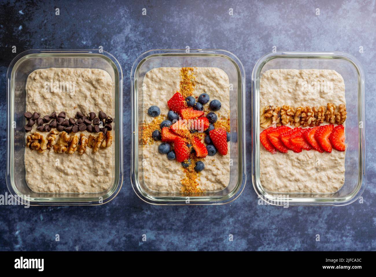 Three oatmeal breakfast combinations with different toppings Stock ...