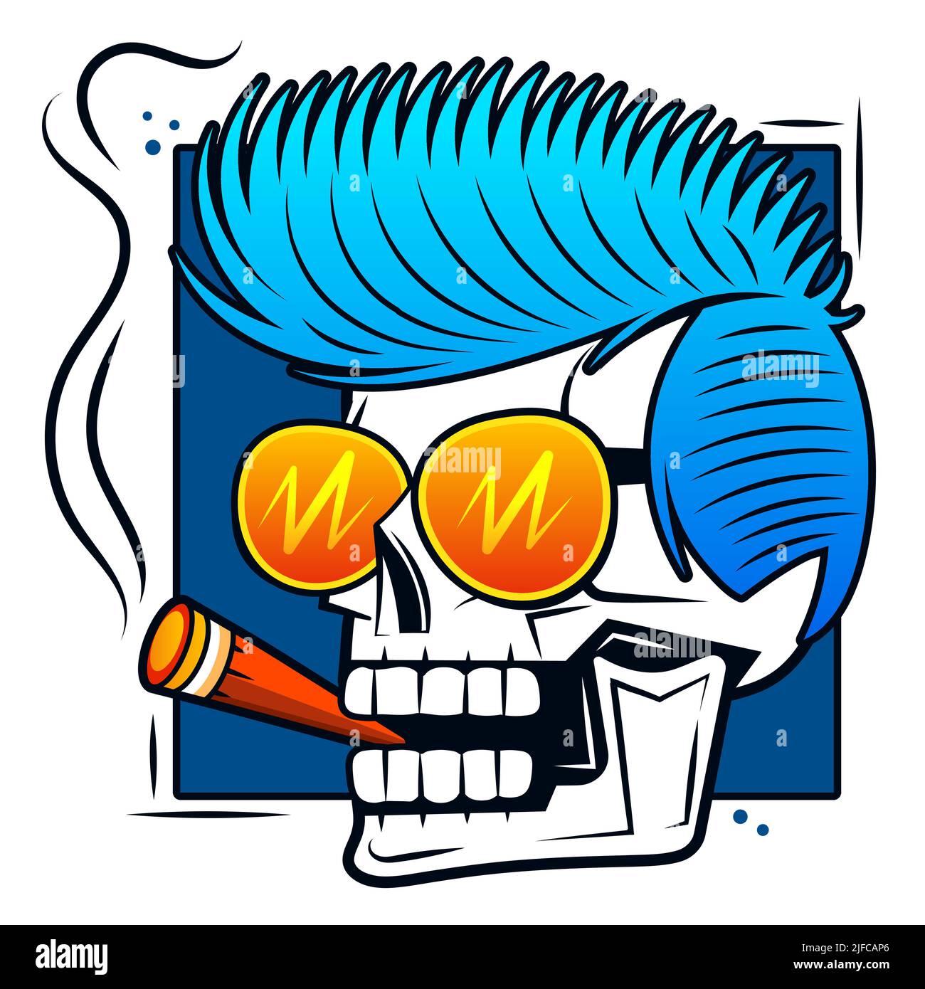 Skull with cigar smokes. Skeleton head. Outline sketch ink hand-drawn ...