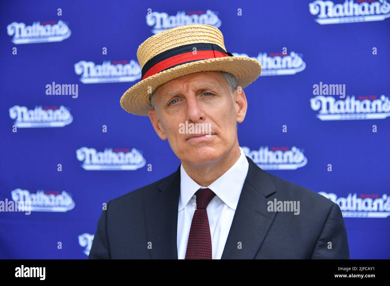 George Shea attends the official weight-in for the Nathan's Famous ...
