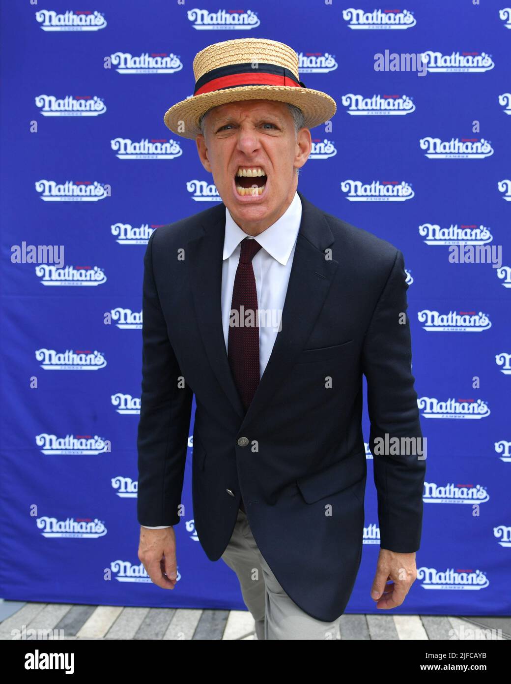 George Shea attends the official weight-in for the Nathan's Famous ...