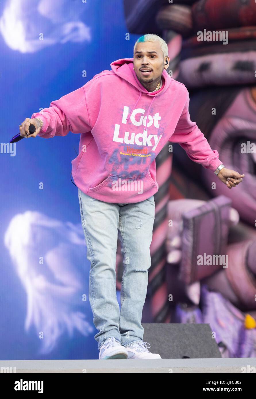 Chris Brown on stage during the Wireless Festival at Crystal Palace ...