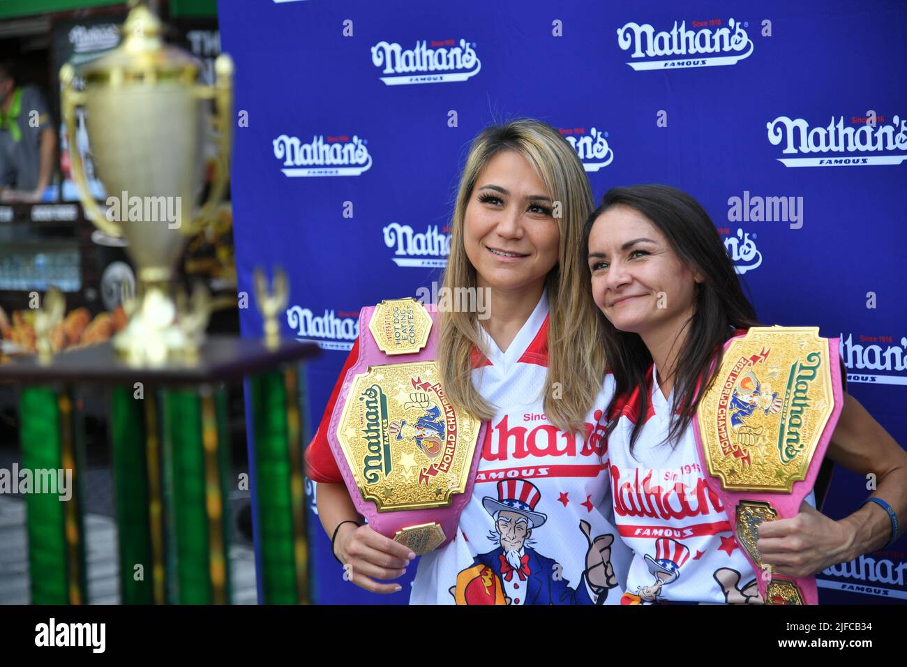 Miki Sudo and Michelle Lesco attends the official weight-in for the ...