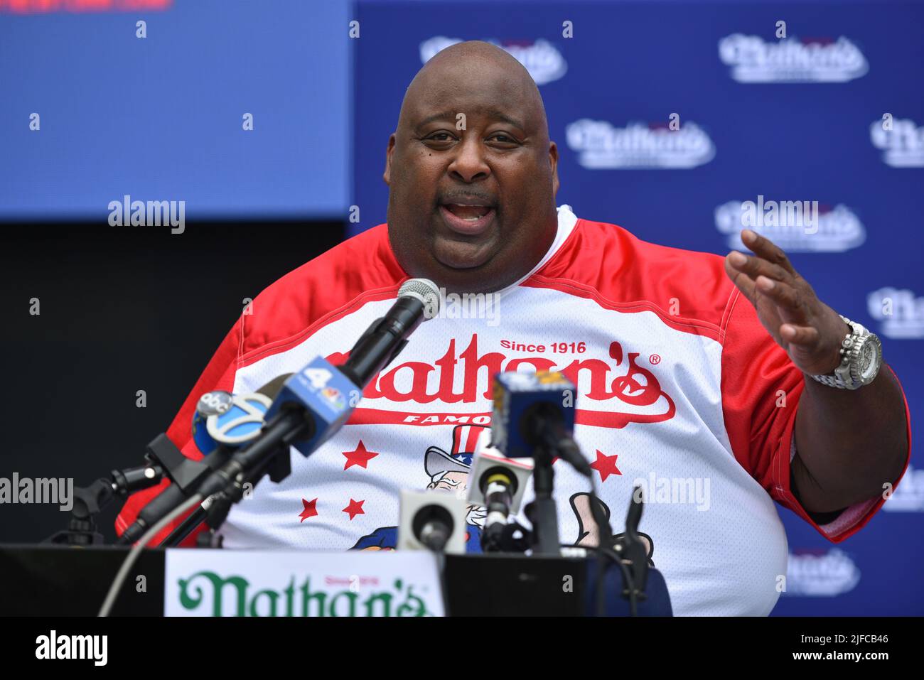 Eric 'Badlands' Booker attends the official weight-in for the Nathan's ...