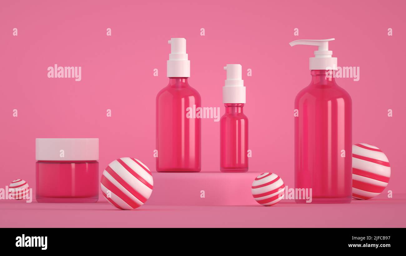 A 3D rendering of pink containers of skincare Stock Photo - Alamy
