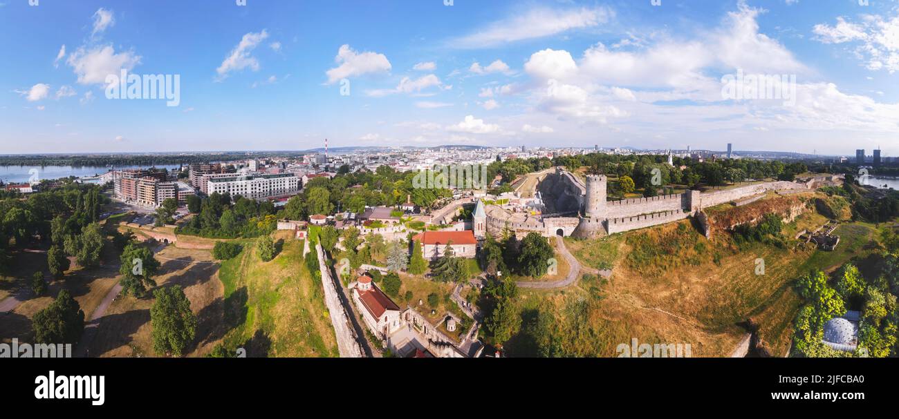 Aerial panorama of Kalemegdan park in summer, Belgrade, Serbia. A view ...
