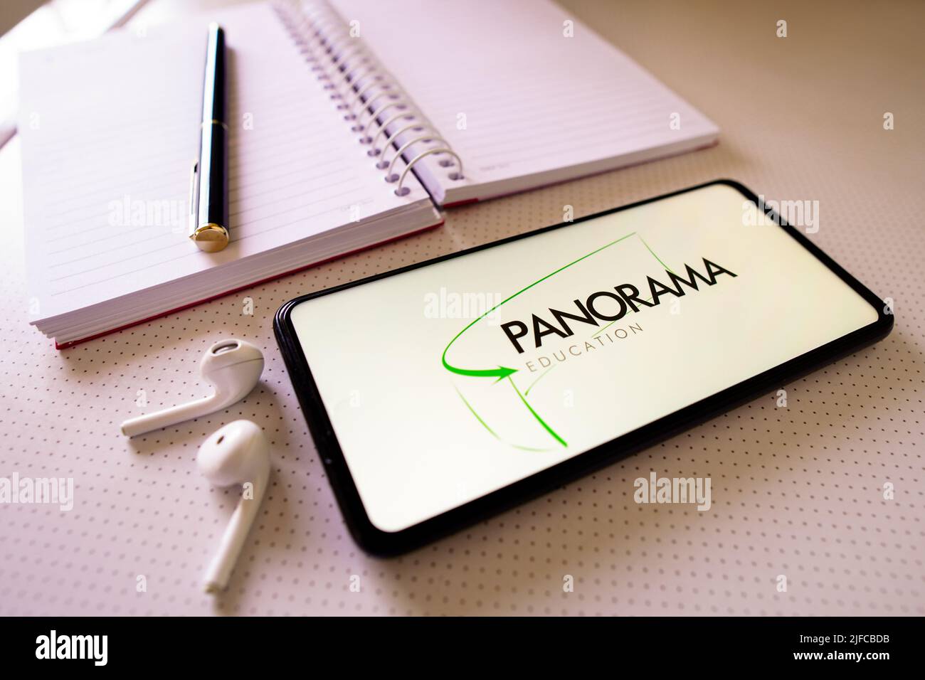 In this photo illustration the Panorama Education logo seen displayed ...