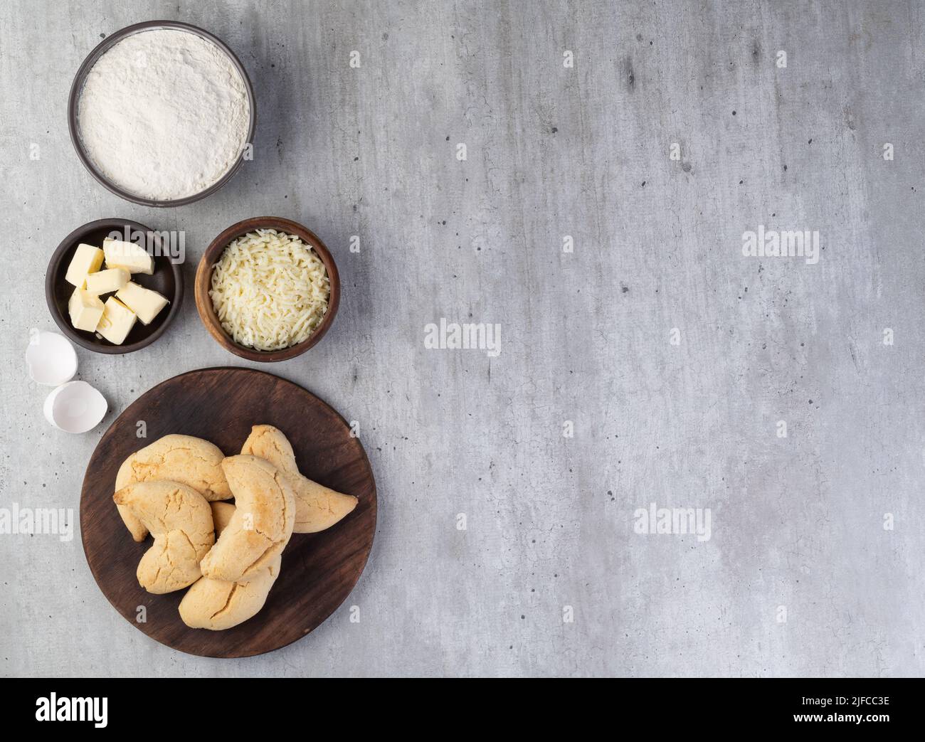 Chipas, typical south american cheese bun with ingredients and copy ...