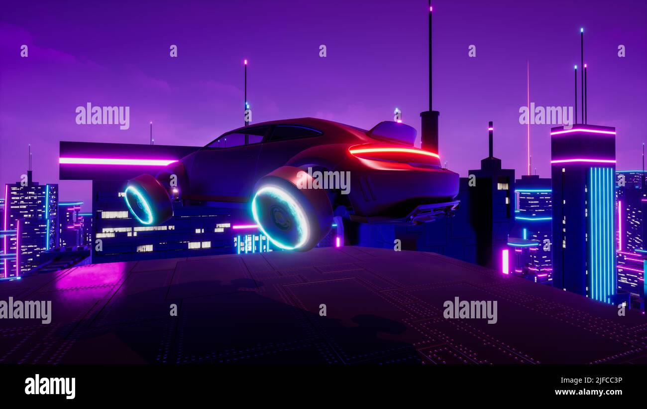 Futuristic transport vehicle with metaverse city. 3d render Stock Photo ...
