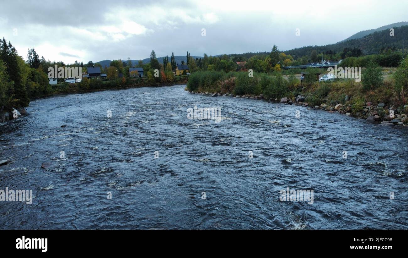 A natural landscape view of a river flowing in the countryside Stock ...