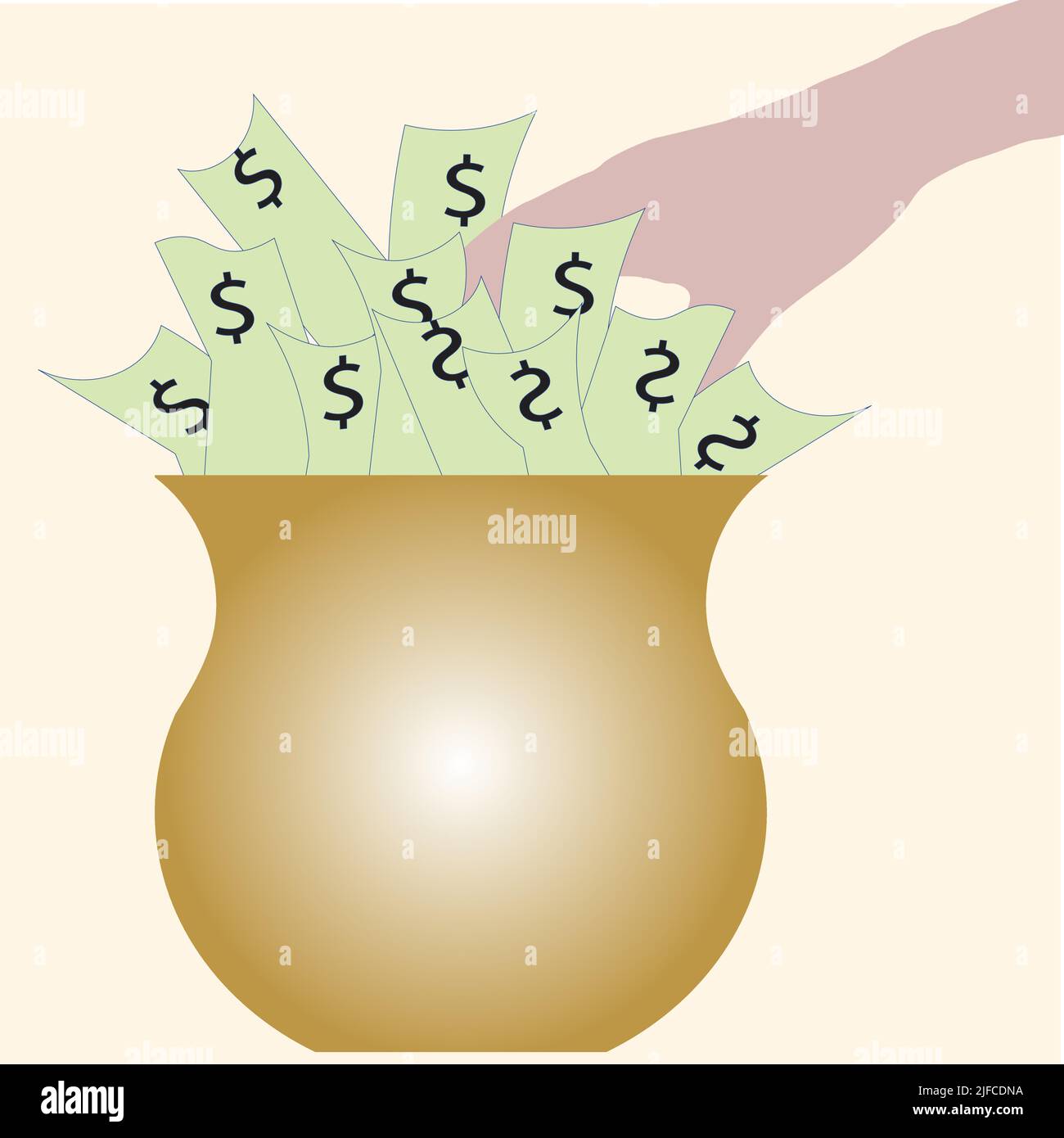 Hand In Pot Of Money Stock Vector Image & Art - Alamy