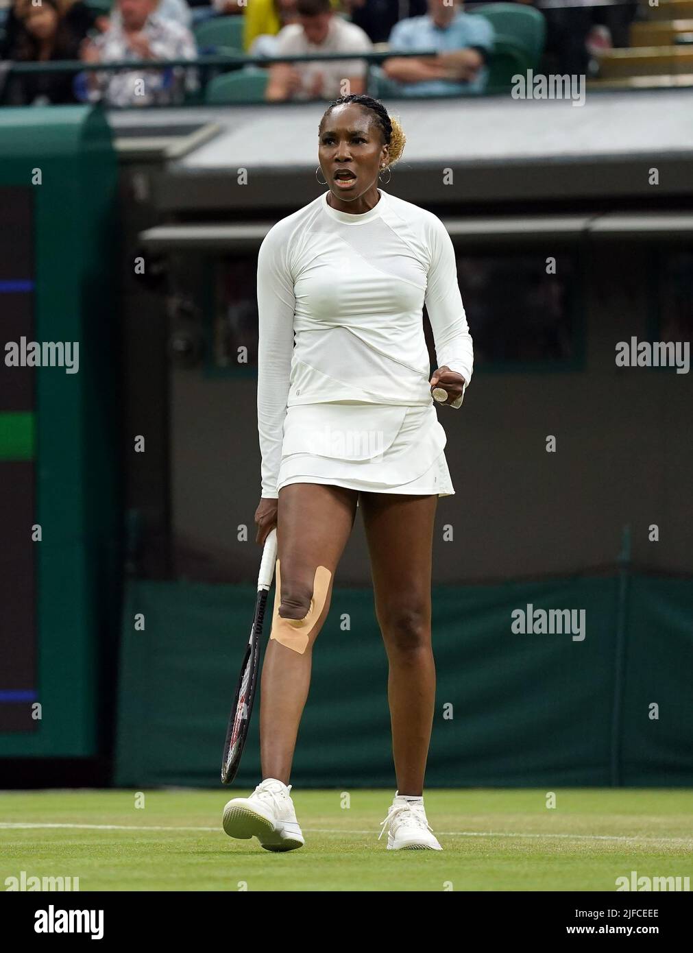 Venus Williams reacts in the mixed doubles match against Alicja ...