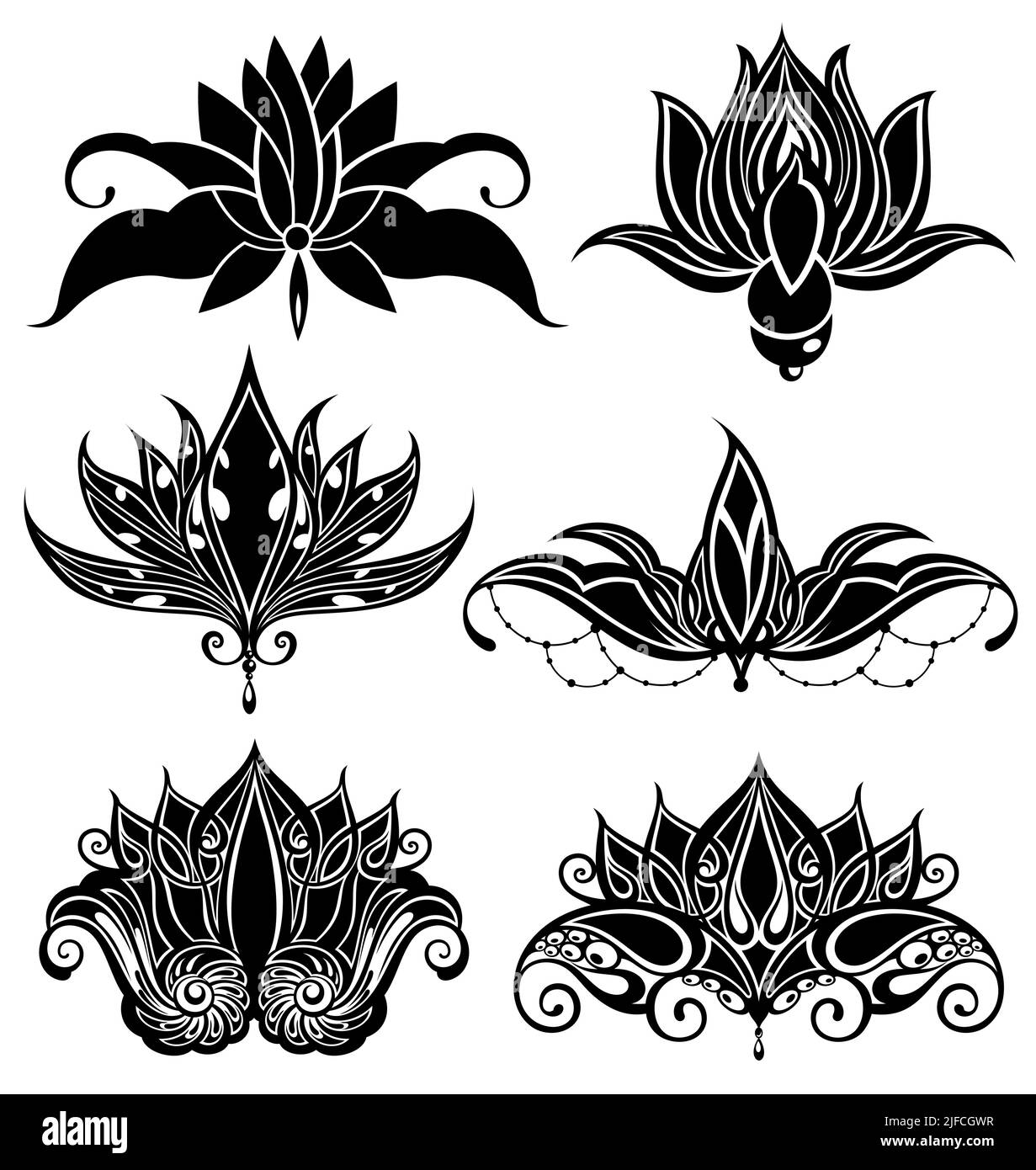 Lotus flowers silhouettes. Set of minimal lotus vector illustrations ...