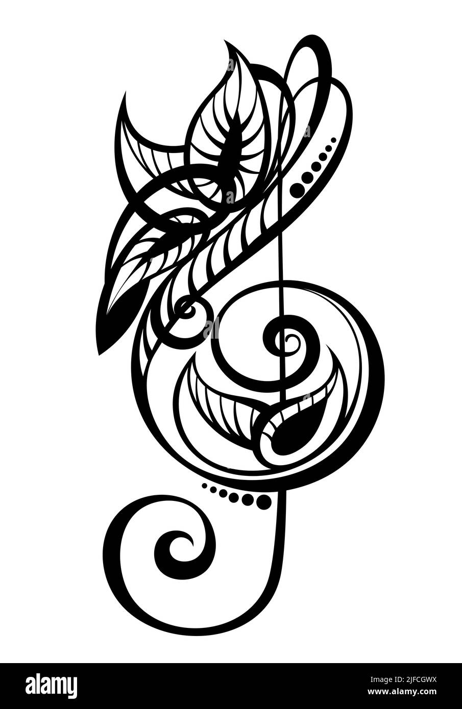 Vector Treble Clef music note icon.Music tattoo symbol Stock Vector ...