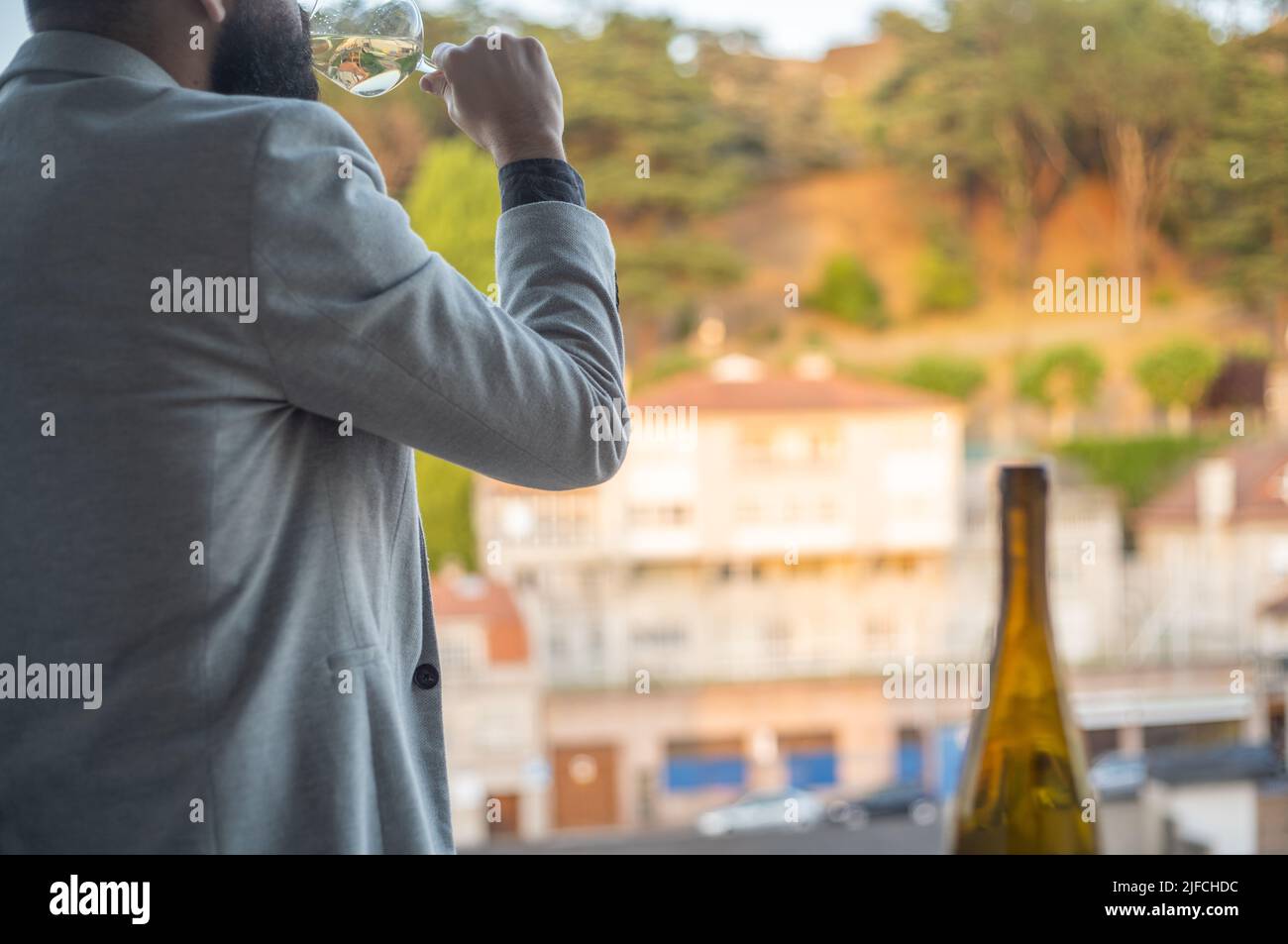Bottle of wine and rooftop terrace view hi-res stock photography and ...