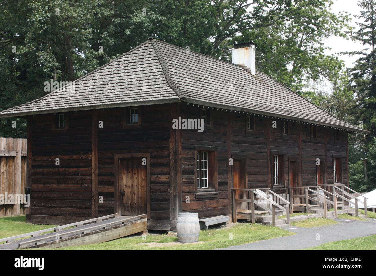 One of the wooden buildings in the interior of Fort Langley, an HBC ...