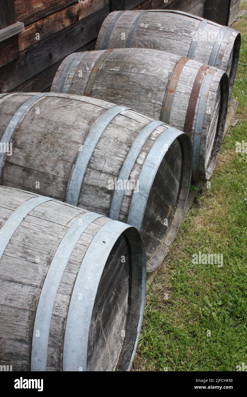 Barrels outside the cooperage within the walls of Fort Langley Stock ...