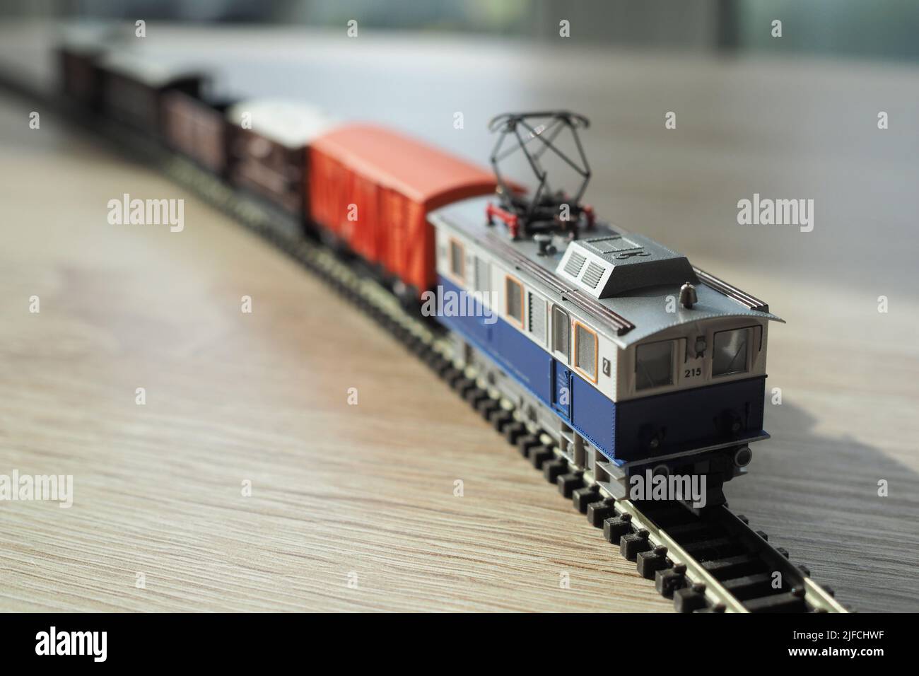 A soft focus of a model train (N gauge) engine with pantograph ...