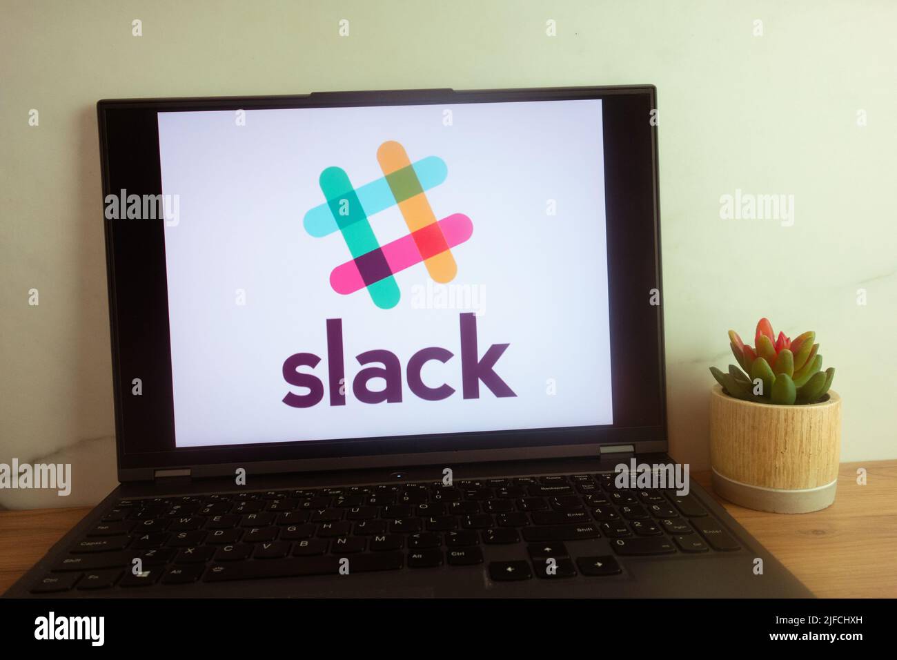KONSKIE, POLAND - June 30, 2022: Slack business communication platform ...