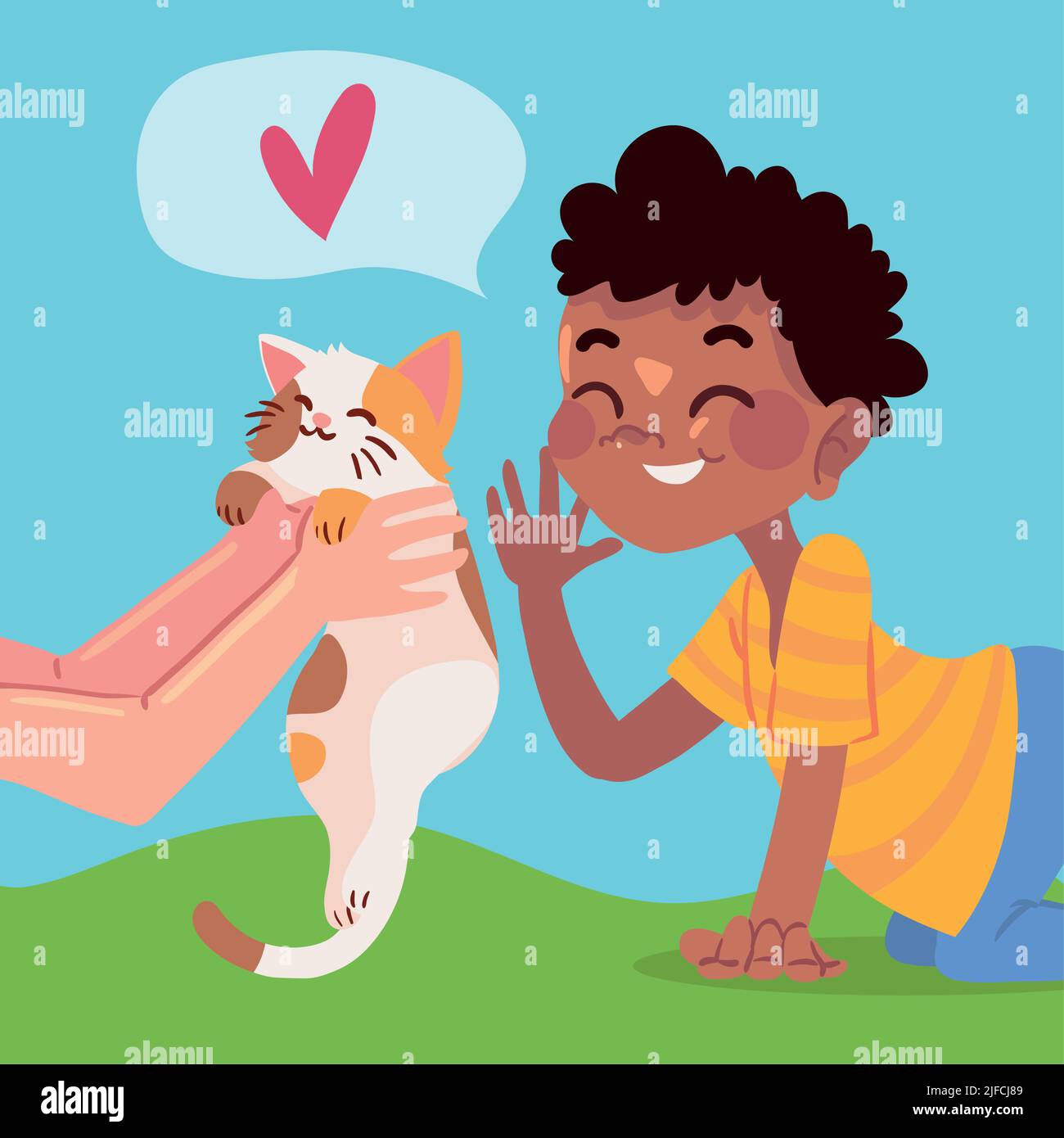 cute boy with cat Stock Vector Image & Art - Alamy