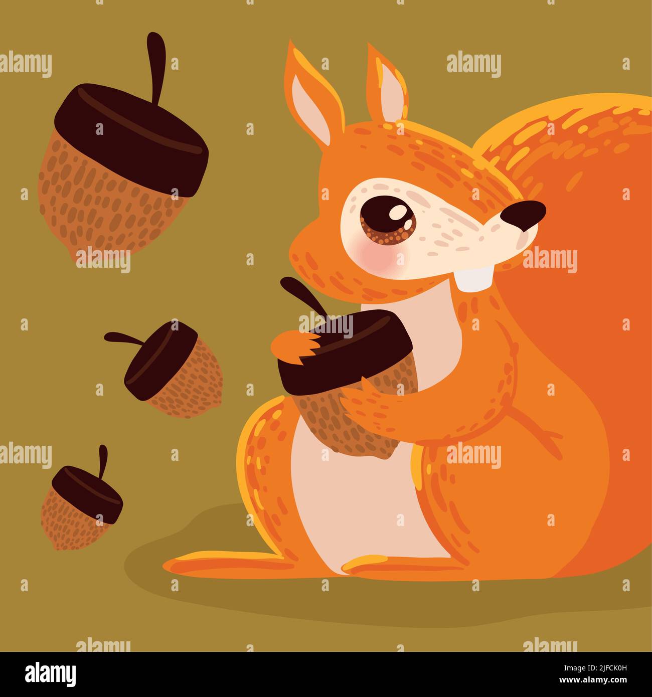 cute squirrel and autumn acorns Stock Vector Image & Art - Alamy