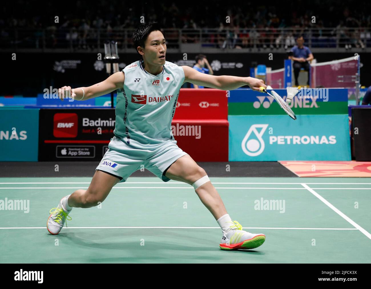 Kento Momota of Japan competes against Shesar Hiren Rhustavito of ...