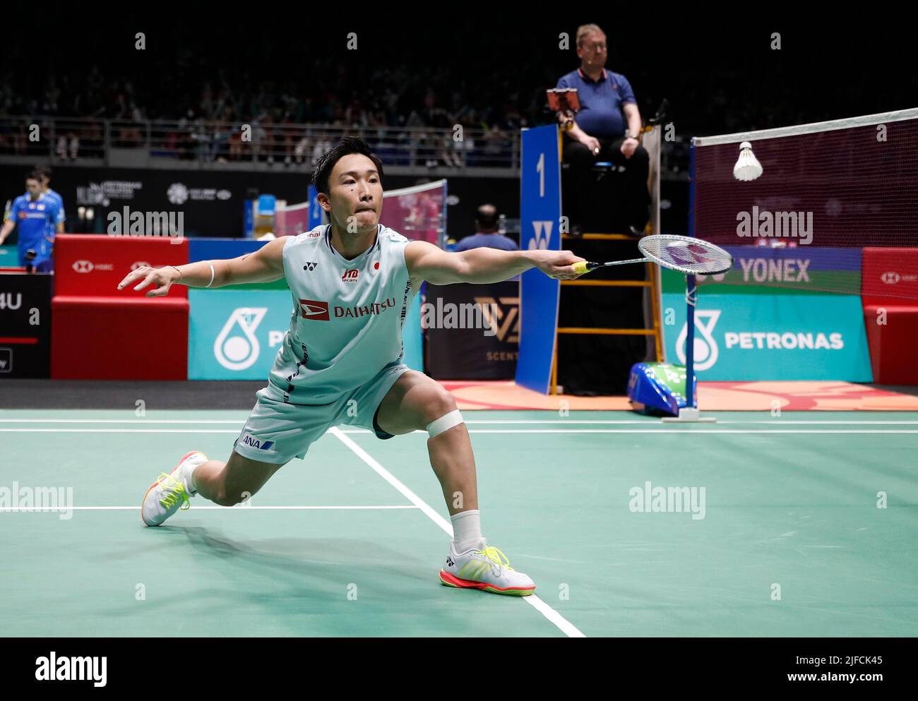 Kento Momota of Japan competes against Shesar Hiren Rhustavito of ...