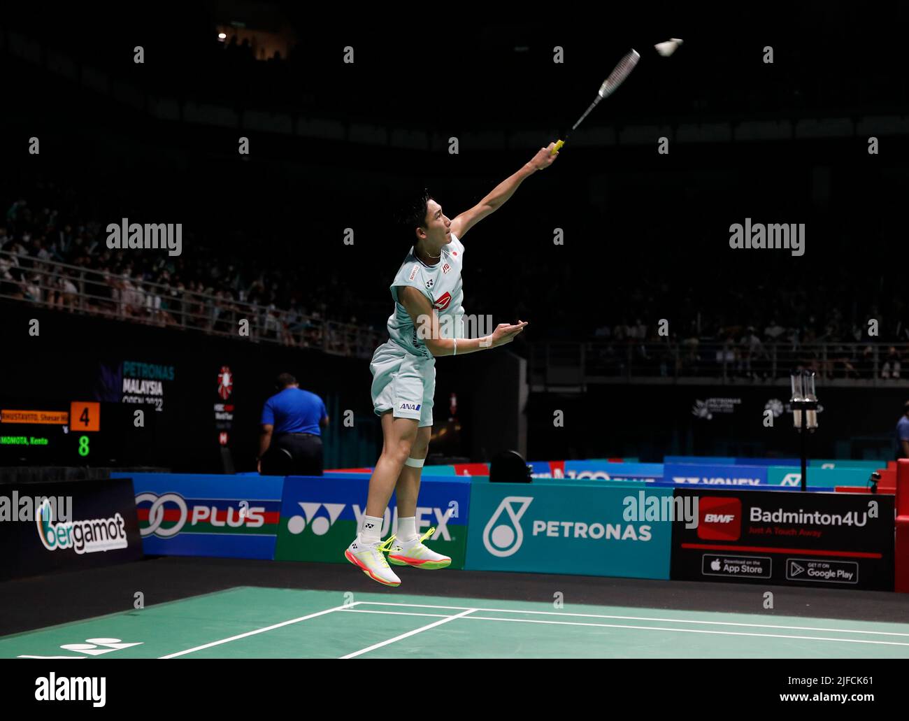 Kento Momota of Japan competes against Shesar Hiren Rhustavito of ...