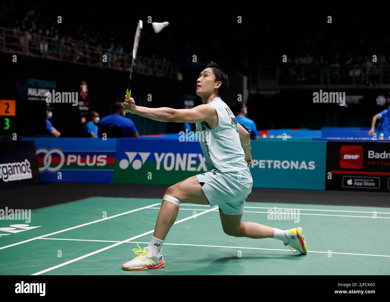 Kento Momota of Japan competes against Shesar Hiren Rhustavito of ...