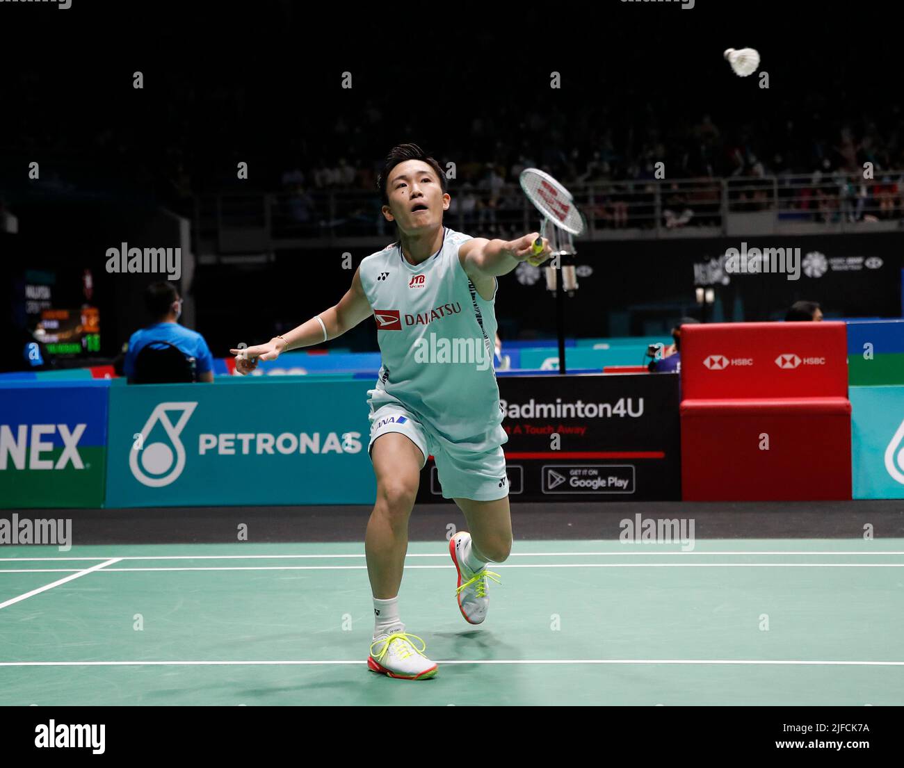 Kento Momota of Japan competes against Shesar Hiren Rhustavito of ...