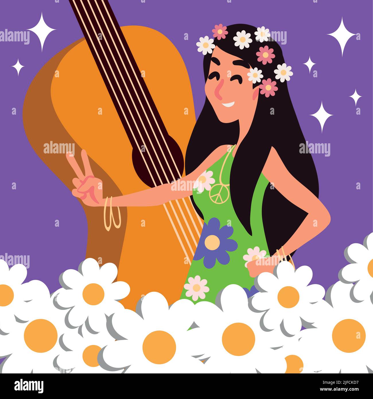 hippie woman with guitar Stock Vector Image & Art - Alamy
