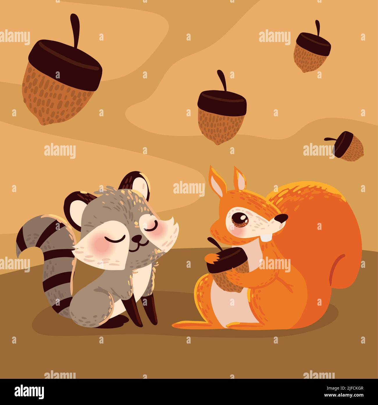 autumn raccoon and squirrel Stock Vector Image & Art - Alamy