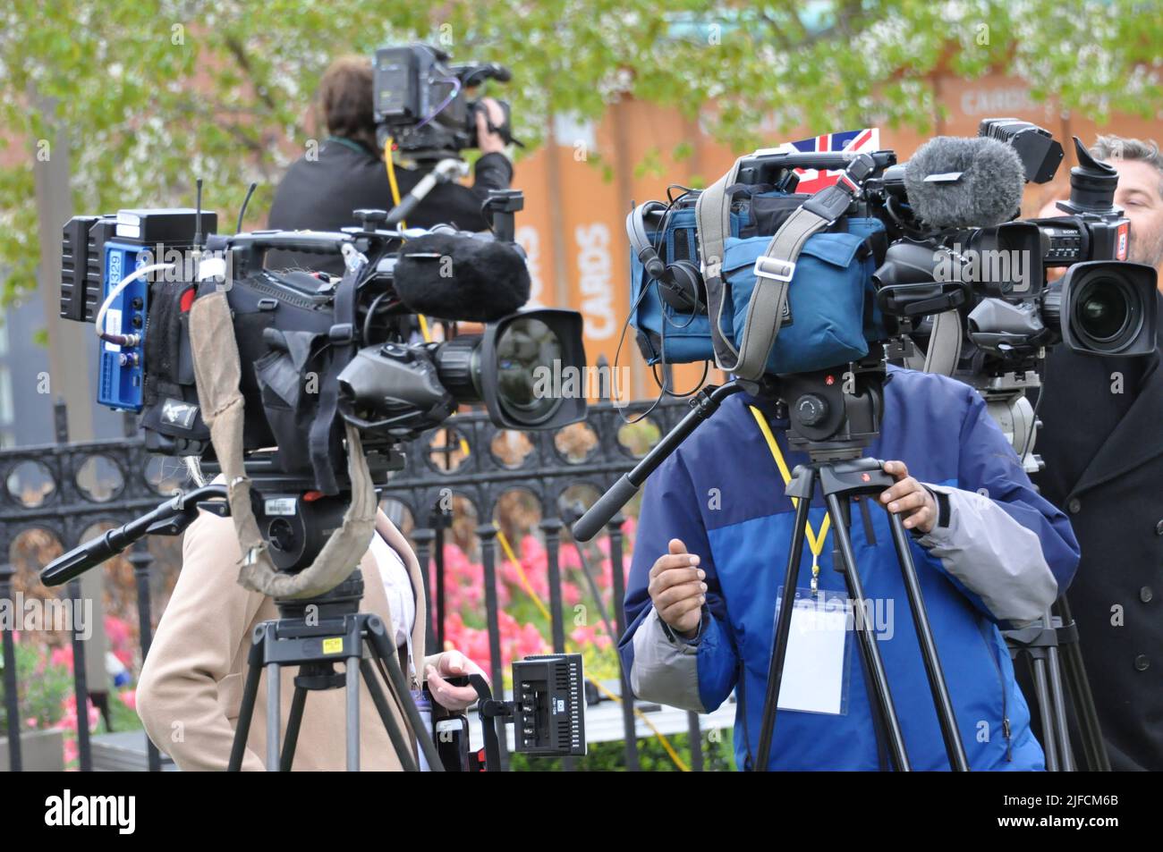 Television crews with their cameras waiting for their subject Stock ...