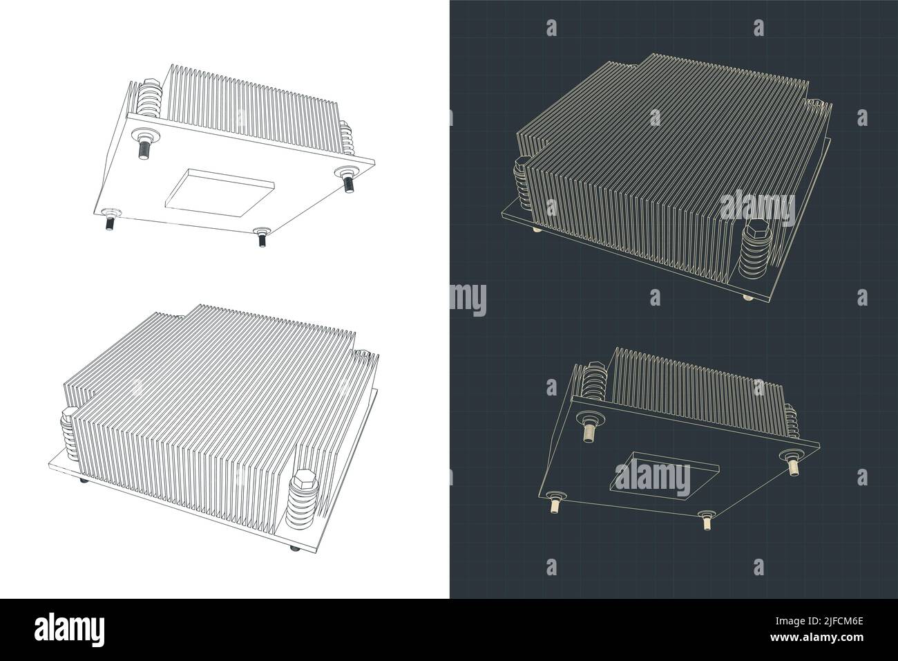 Stylized vector illustration of drawings of server CPU cooler Stock ...